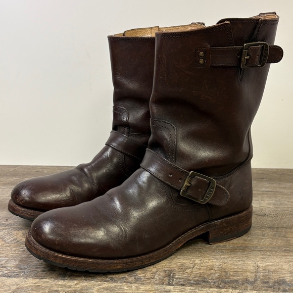 Frye | Shoes | Frye 40 Leather Harness Boots Dark Brown Moto Western ...